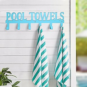 Qmetalart Pool Towel Racks, Metal Art Towel Hooks Hanger Organizer Outdoor Indoor Wall for Bathroom Mounted 6 Holder for Bath Towel, Robe Swimsuit, Coat, Bag, Keys