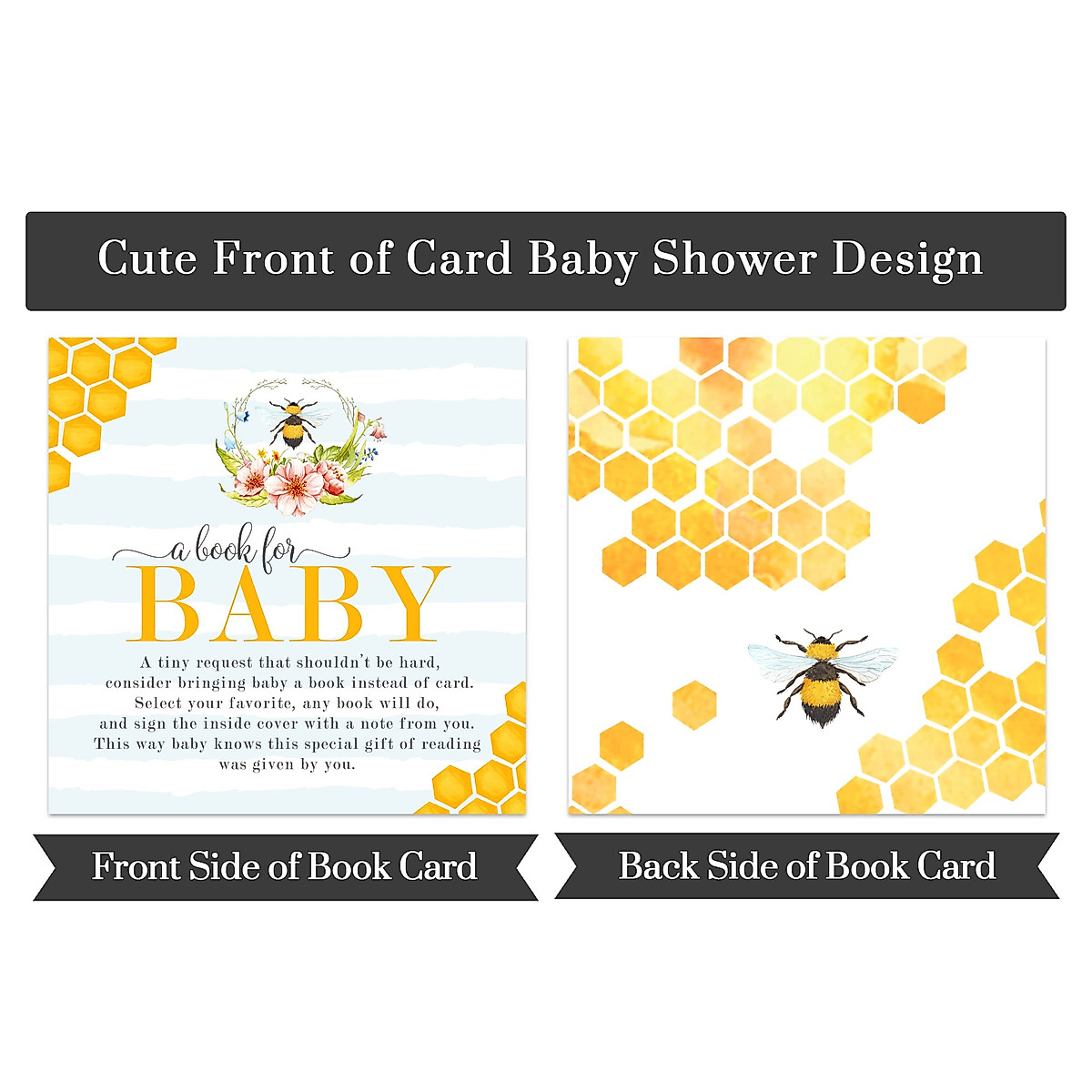 Mama Bee Books for Baby Shower Cards, Invitation Inserts Gender Neutral Book Request, Bring Book Instead of Cards Poem, Cute Storybook-Theme Ideas, 25 Pack