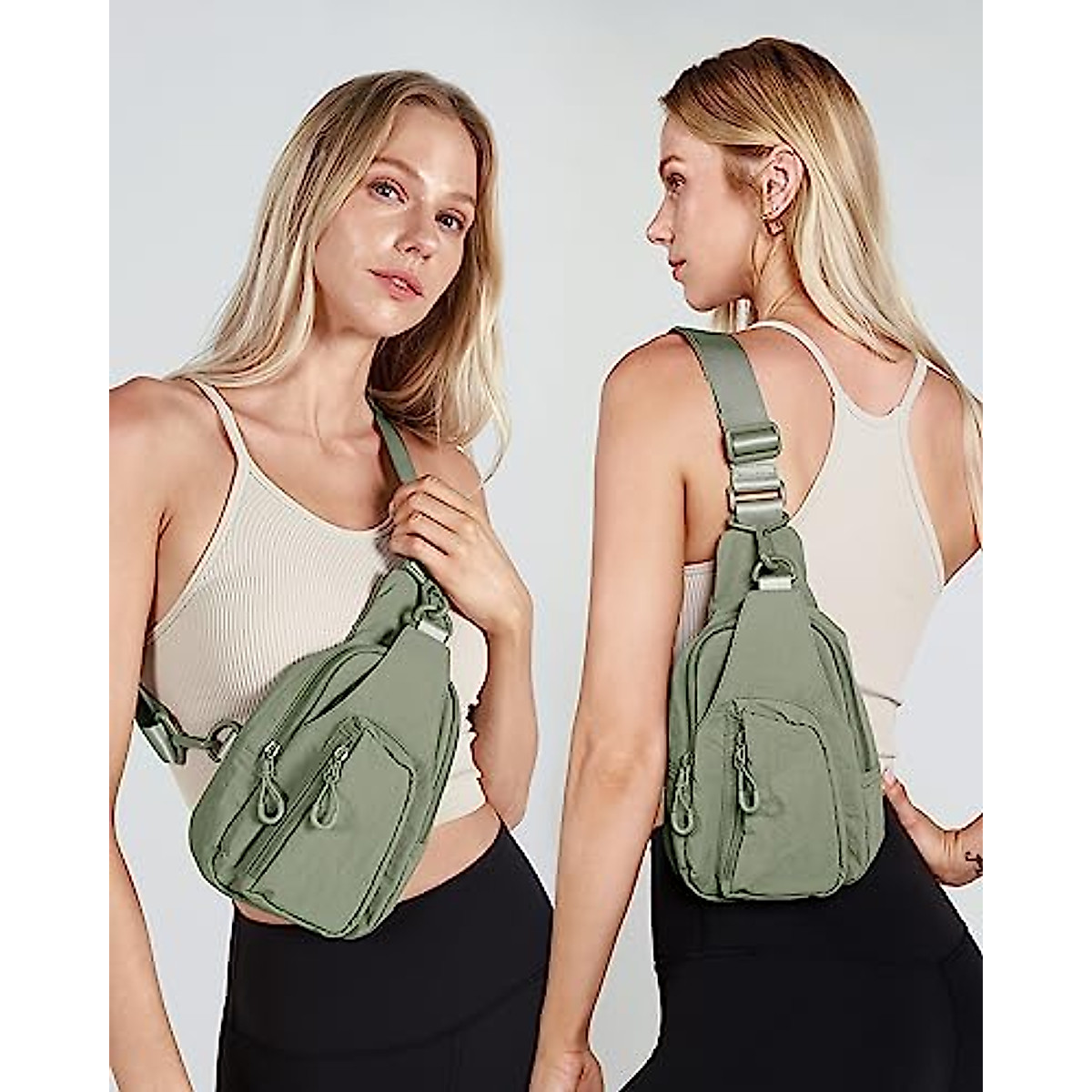 ASLABCREW Sling Bag with Adjustable Strap, Crossbody Daypack Chest Bag Small Backpack for Hiking Traveling, Sage Grey