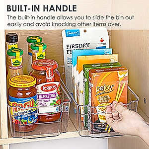 Refrigerator Organizer Bins, Vtopmart 4 Pack Large Clear Plastic Food Storage Bin with Handle for Freezer, Cabinet, Fridge, Kitchen Pantry Organization and Storage, BPA Free, 14.5" Long