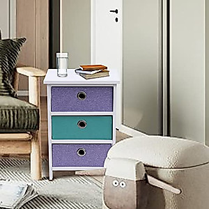 NO MORE TAG Nightstand Set of 2, Small Nightstand with 3 Fabric Drawers, Bedside Table for Bedroom, Sturdy Wood Frame, Wood Top, Easy Pull Handle,Easy Assembly,Purple