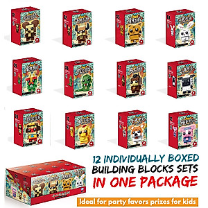 QPZ 12 Small Zodiac Animals Pets Mini Goodie Bag Fillers Packs, Horse Dog Monkey Tiger Rabbit Dragon Small Building Blocks Sets Compatible Party Favors for Kids