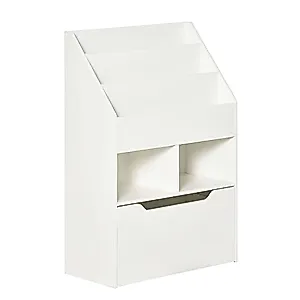 HOMCOM Kids Bookcase Multi-Shelf Rack Organizer with Storage Drawer for Books, Playroom, White