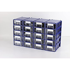 Stackable Storage Drawers Set of 20, Plastic Drawers Organizer for Small Parts Screw Craft Organizer, Mini Drawer Organizer with Dividers and Paper Labels(20 PCS, Blue)