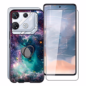 KJYFOANI for Infinix GT 10 Pro Case, [ 1 x Tempered Glass Protective Film], Shockproof Soft Cover, with [360° Rotation Ring Kickstand] Case for Infinix GT 10 Pro (6.67") - Glisten