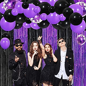Purple Black Balloon Garland Arch Kit - 117PCS Black and Purple Balloons Confetti Balloons for Black Party Wedding Anniversary Birthday Graduation Retirement Halloween Party Decorations