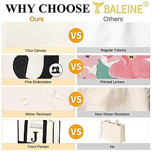 BALEINE Personalized Initial Canvas Tote Bag, ECO Friendly Multipurpose Bags for Women, Gift Bag, Beach Bag (Em)