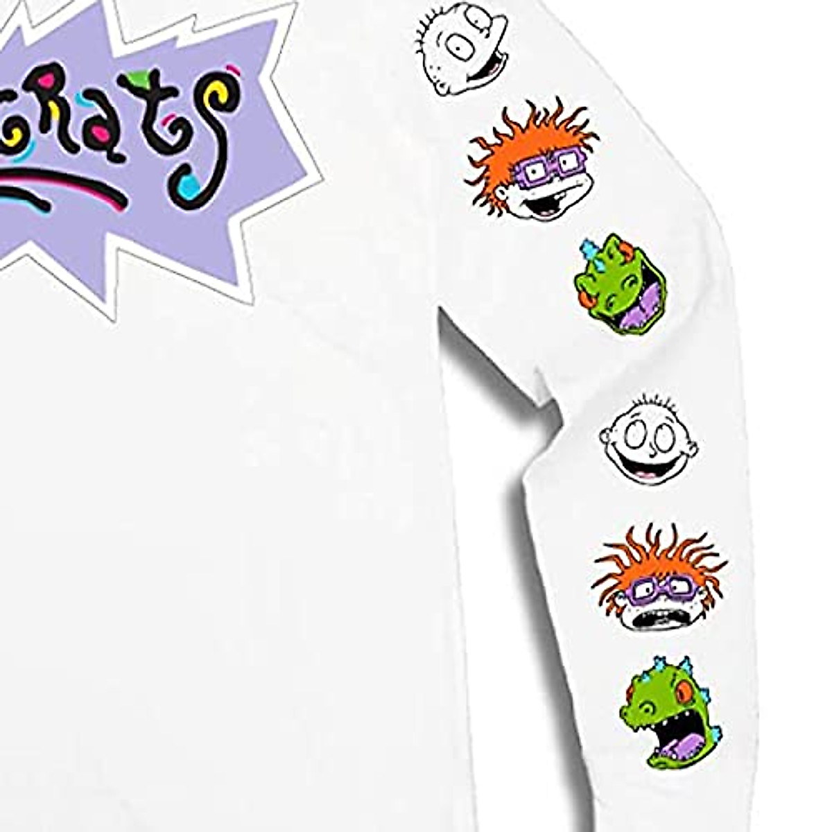 Nickelodeon Mens Long Sleeve Shirt - #TBT Mens 1990's Clothing - Rugrats, Hey Arnold, Ren and Stimpy (White, X-Large)
