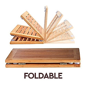 Premium Bamboo Shower Bench, Bamboo Bathtub Tray Caddy, and Bathroom Floor Mat