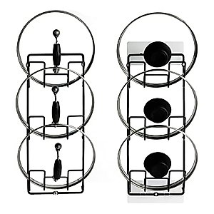 Cokorgue Pot Lid Organizer for Cabinet Door No Drilling, Pot Lid Holder for Kitchen Organization & Storage, 2 Pack Black