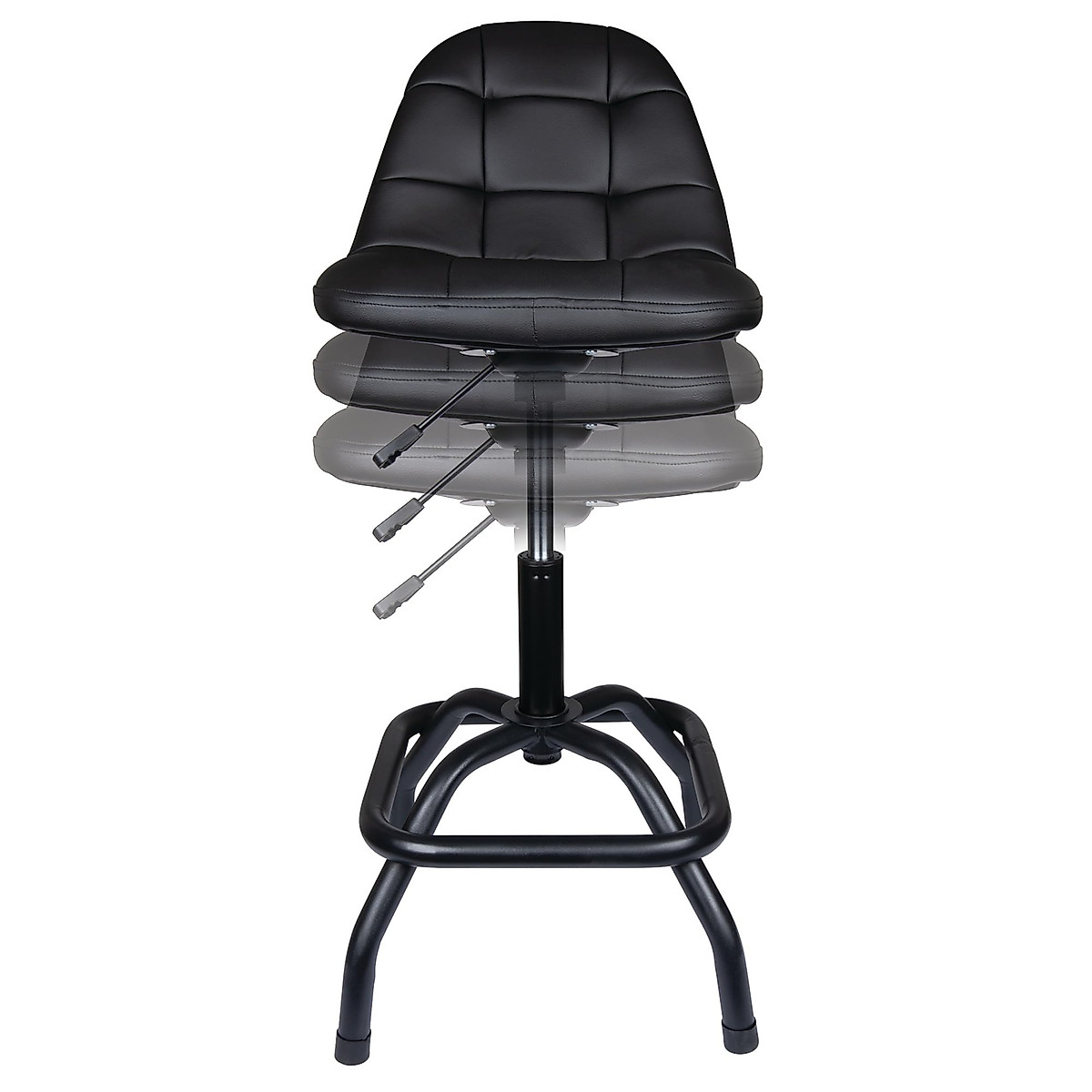 Performance Tool W85031 Pneumatic High Back Adjustable Swivel Bar Stool with Back Support for Home, Bar, and Shop, Black, 26-32 inches High