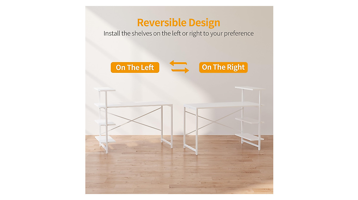 CubiCubi Small Computer Desk with Shelves, 40 Inch Reversible Home ...