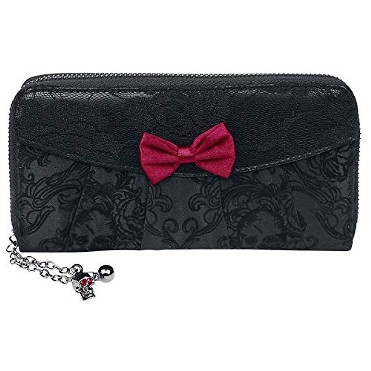 Lost Queen Victorian Gothic Princess Velvet Skull Flocked with Bows Zip Around Wallet