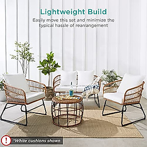 Best Choice Products 4-Piece Outdoor Rope Wicker Patio Conversation Set, Modern Contemporary Furniture for Backyard, Balcony, Porch w/Loveseat, Plush Cushions, Coffee Table, Steel Frame - Black