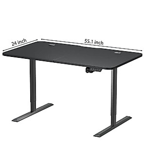 JUMMICO Standing Desk Electric Adjustable Desk Large 55 x 24 Sit Stand Up Desk Home Office Computer Desk Memory Preset with T-Shaped Metal Bracket and Holes for Routing Cables, Carbon Black