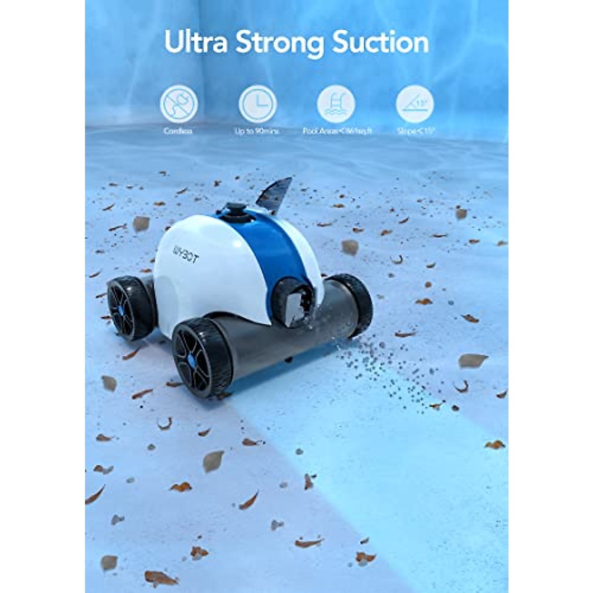 WYBOT 2023 Premium Cordless Robotic Pool Cleaner, Automatic Pool Vacuum with Powerful Suction, LED Indicator, Last 90 Mins, Self-Parking, Ideal for Above/In-Ground Flat Pools up to 40 Feet-Osprey 300