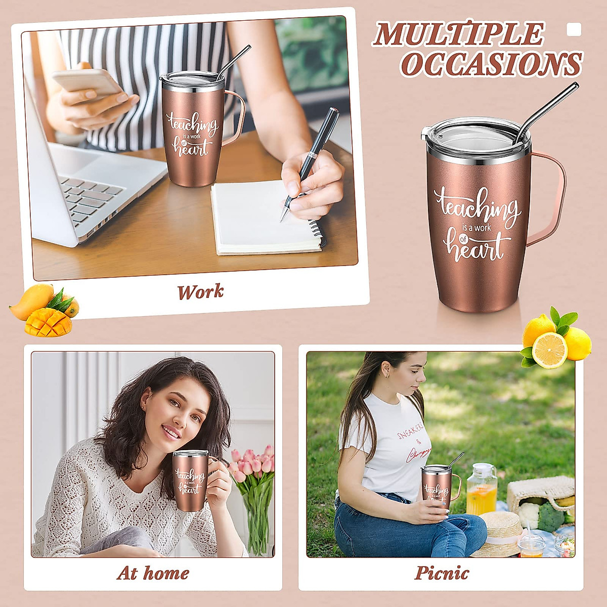 Nuenen 4 Set Teacher Appreciation Gifts, 16 oz Teacher Travel Mug with Handle and Lid, Teachers Day, Birthday Gifts For Teacher, New Teacher Graduation Gifts, Thank You Tumbler Gift(Teal)