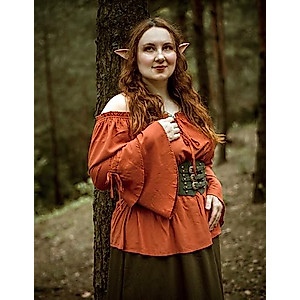 Womens Peplum Tops Boho Renaissance Shirt Bell Sleeve Peasant Blouse Dressy Casual Summer Top Orange 2XL