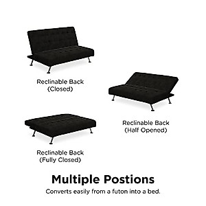 DHP Ariana Kids Sofa Futon, Black, Mid-Century Modern Design, Converts to Bed, Fun Colors, Easy to Clean