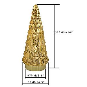 SHMILMH Gold Mercury Glass Christmas Tree 1pcs, Tabletop Christmas Tree with Light, Battery Operated Small Xmas Tree for Fireplace Centerpiece Decorations 10"