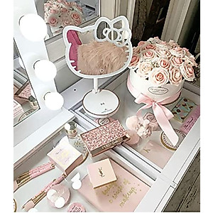 Impressions Vanity Hello Kitty Tabletop Mount LED Rechargeable Makeup Mirror with 360 Degree Rotation, Touch Sensor Desk Mirror with Light Strip and Adjustable Brightness