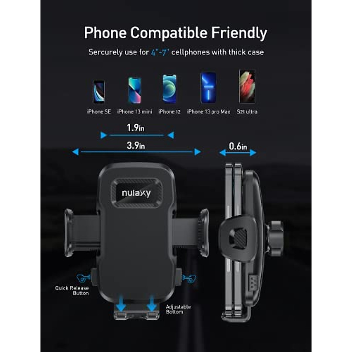 Nulaxy [2022 Upgraded Vent Friendly Car Phone Holder Mount, Phone Mount for Car Fit for Horizontal and Vertical Vents, Hands Free Vent Phone Holder, Compatible with iPhone, Samsung, and More, Black