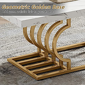 Tribesigns Modern Coffee Table, 47 Inch Faux Marble Cocktail Table with Geometric Frame, Rectangular Center Table Tea Table Accent Furniture for Living Room, Simple Assembly (White/Gold)