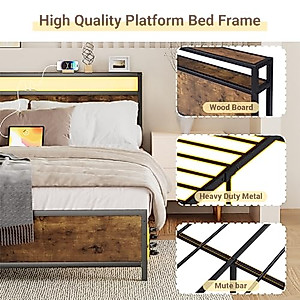 Zevemomo Queen Size Bed Frame with Storage Headboard, Metal Platform Bed Frame with RGB LED Lights & USB Ports, Heavy Duty Metal Slats Support No Box Spring Needed