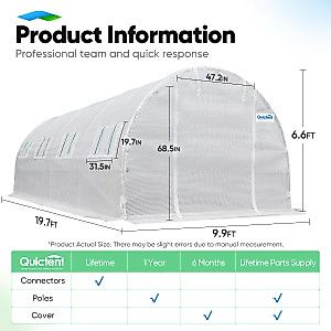 Quictent Upgraded 20x10x6.6 FT Large Walk-in Greenhouse for Outdoors, Heavy Duty High Tunnel Green House w/ PE Cover 2 Zipper Screen Doors Galvanized Steel Frame Garden Plant Hot House 20 Stakes White