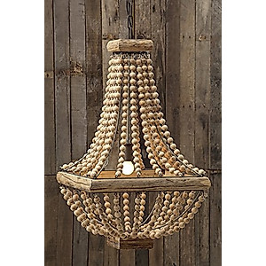 Creative Co-Op Wood & Metal Framed Chandelier with Wood Bead Draping
