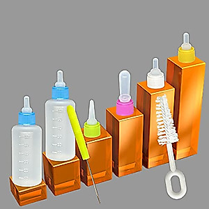 Pet Bottle Kit, Squeeze Liquid Bottle Replaceable Silicone Teat Mini Teat for Newborn Kittens, Puppies, Rabbits, Small Animals Replacement Teat Cat Feeding Bottle Feeding Tool