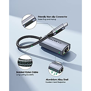 LENTION USB C to Ethernet Adapter, RJ45 to Type C Gigabit Network 1000M Wired LAN Converter Compatible 2023-2016 MacBook Pro 13/15/16, New iPad Pro/Mac Air/Surface, Chromebook, More(CU604, Space Gray)