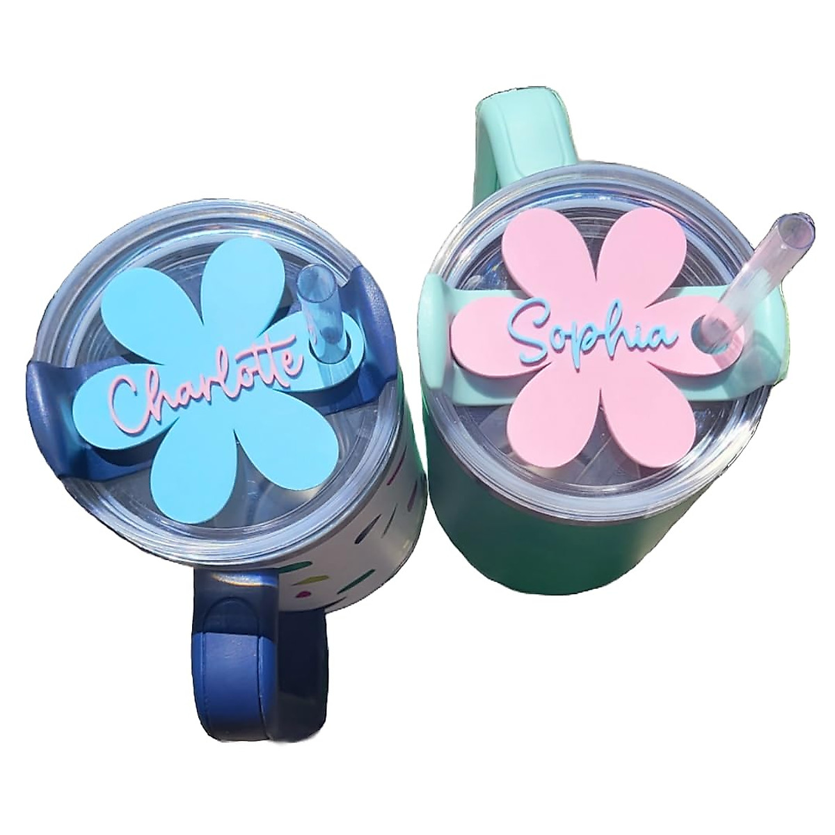 Personalized Flower Tumbler Nameplate for 40 oz / 30 oz Stanley Quencher lid - Raised Lettering -