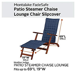 Classic Accessories Montlake FadeSafe Water-Resistant 69 Inch Patio Steamer Chaise Slipcover, Heather Indigo, Patio Furniture Covers