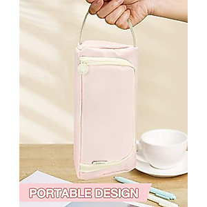 Large Capacity Pencil Case Pen Bag, Pencil Bag Stationery Storage Pencil Pouch, Handheld Makeup Pouch Holder, Pencil Pouch Organizer College School Office Supplies for kid Adult Christams Gift(Pink)