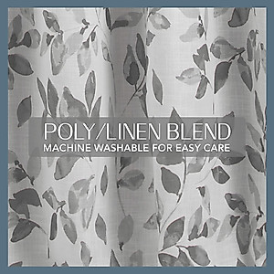 Elrene Home Fashions Avalon Modern Cottage Nature-Inspired Botanical Floral Leaf Print Blackout Linen Blend Window Curtain, 52 in x 84 in (1 Panel), Grey