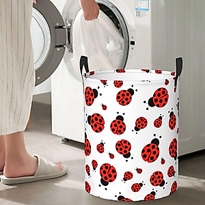 Laundry Hamper Compatible With Ladybug Red Black Dots White Collapsible Large Clothes Basket with Easy Carry Extended Handles for Clothes Toys Bathroom Nursery