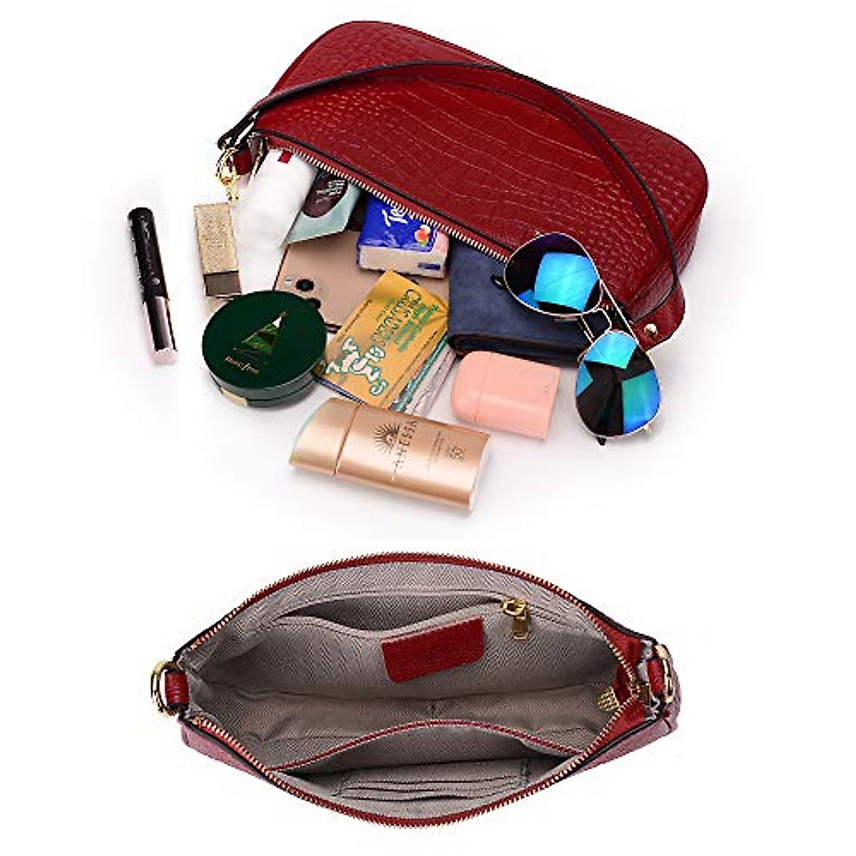 YALUXE Clutch Shoulder Tote Crocodile Genuine Leather Croc Retro Purse Handbag Zipper Closure for Women Classic