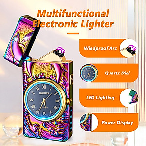 YOZWOO Plasma Arc Lighter Clock Electronic Lighter USB Rechargeable Lighter Candle Windproof Lighter LED Dolphin Cool Lighter for Outdoor BBQ, Hiking, Candles, Camping (Magic)