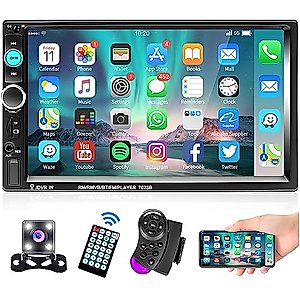 Double Din Car Stereo with Bluetooth and Backup Camera 7 inch HD Touchscreen Multimedia Car Audio Receivers Support FM USB TF Card AUX-in Mirror Link+Remote Control+Wireless Steering Wheel Control