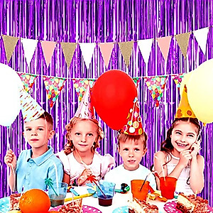 4 Pack Purple Foil Fringe Curtain Backdrop, 3.3Ft x 9.8Ft Metallic Tinsel Foil Fringe Streamers Curtains for Photo Booth, Wedding, Thanksgiving, Birthday, Christmas, Halloween Party Decoration