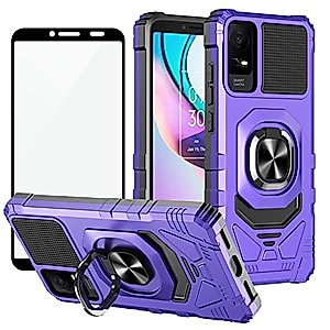 Ailiber for TCL ION X Phone Case, TCL ION V Case with Screen Protector, Ring Kickstand for Magnetic Car Mount, Military Grade, Heavy Duty Shockproof Protective Cover for TCL IONX/TCL IONV-Purple