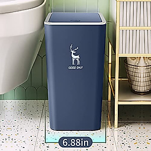 Trash Can, Plastic Garbage Can,3 Gallon Waste Basket for Bathroom, Bedroom, Modern Home Garbage Bin with Push Button, Commercial Trash Bin for Living Room, Office,Toilet, Outdoor (Navy Blue)