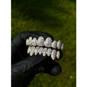 Shop-iGold 14k White Joker Gold Grillz for Mouth Top Bottom Hip Hop Teeth Grills for Teeth Mouth Grillz for Mouth Top Bottom Hip Hop 8 Teeth Grills for Teeth Mouth Set (Top & Bottom Set)