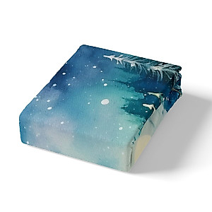 Pine Trees Christmas Duvet Cover Set Queen Size, Moonight Starry Sky Bedding Set,Boys Girls Room Decor,Pines Botanical Leaves Natural Comforter Cover,Cyan Rustic Farmhouse Quilt Cover,2 Pillowcases