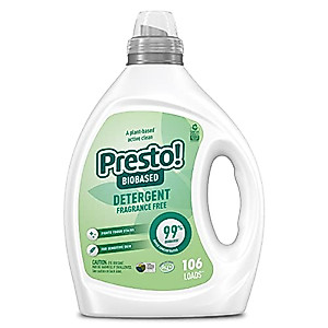 Amazon Brand - Presto! 99% Biobased Concentrated Liquid Laundry Detergent, Fragrance Free, 79.5 Oz, 106 Count