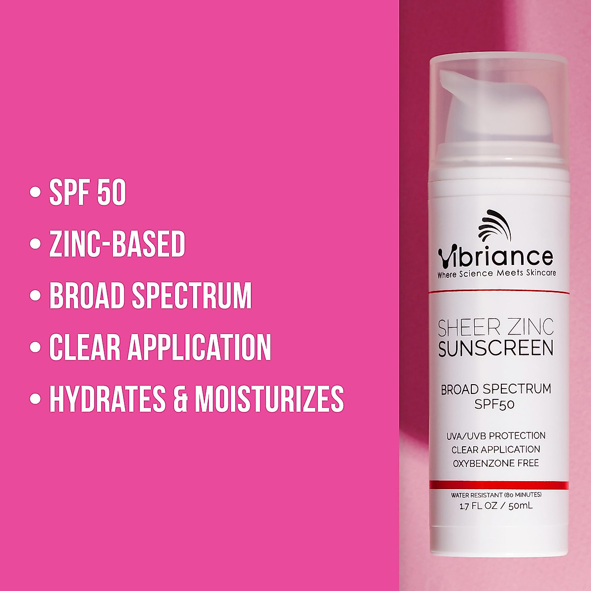 Vibriance Sheer Zinc Oxide Face Sunscreen, 1.7 fl oz - Broad Spectrum SPF 50 Tinted Moisturizer - Sensitive Skin Friendly