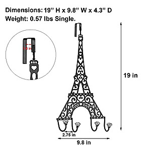 GUSUWOD Set of 2 Long Over The Door Hooks - Paris Themed Eiffel Tower Towel Coat Rack-Wall Hooks Rack for Bathroom, Bedroom, Entryway (20.5" x 10.75")
