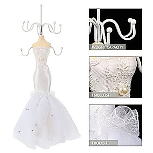 Amosfun Jewelry Display Stand Model Dress Earring Necklace Ring Bracelet Holder Mannequin Stand Hanging Jewelry Tower Rack for Girls Women 33CM White