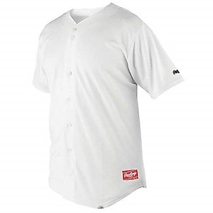 Rawlings Men's Full Button Jersey with Raglan Sleeves (White, Large)